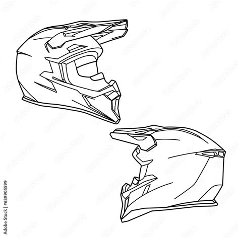 Technical Sketch Drawing Of Fullface Helmet Line Art Flat Sketch Front And Side View Flat