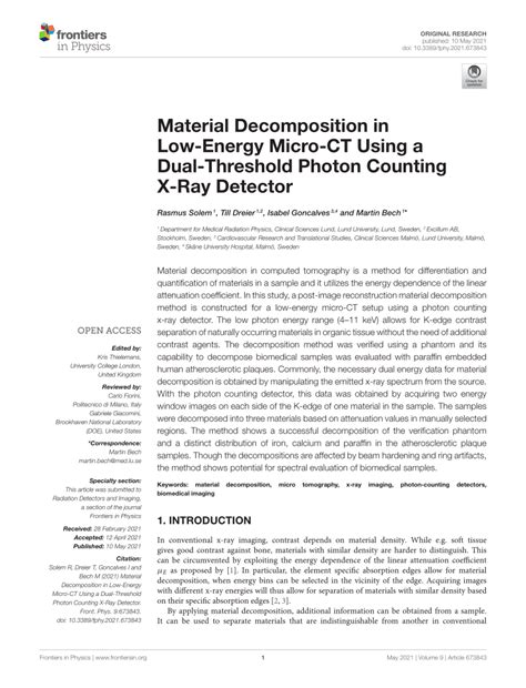 Pdf Material Decomposition In Low Energy Micro Ct Using A Dual Threshold Photon Counting X Ray