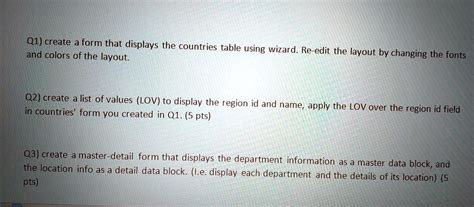 Solvedq1 Create A Form That Displays The Countries Table And Colors Of The Layout Using
