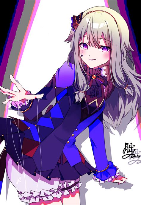 Safebooru 1girl Blue Jacket Blue Skirt Blush Bracelet Commentary Dot