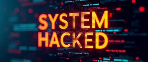 System Hacked Text On Digital Screen With Data Flows And Code Cyber Security Concept Stock