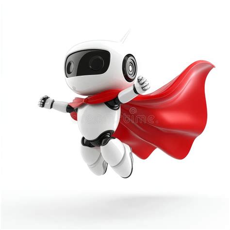 Chat Bot Robot In A Red Cape D AI Superhero Icon Online Support Service Powered By Stock