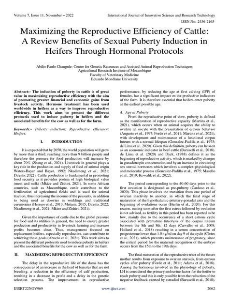 Maximizing The Reproductive Efficiency Of Cattle A Review Benefits Of Sexual Puberty Induction