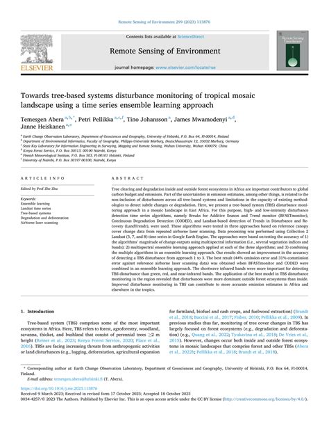 Pdf Towards Tree Based Systems Disturbance Monitoring Of Tropical Mosaic Landscape Using A