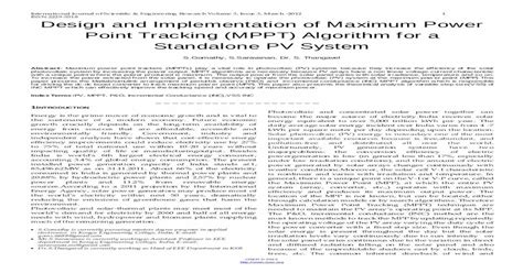 Pdf Design And Implementation Of Maximum Power Point Tracking Mppt