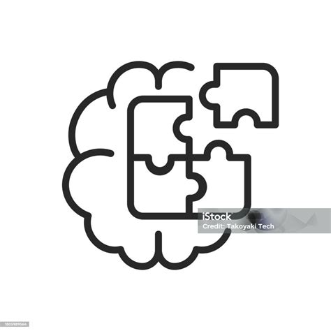 자폐증 뇌 퍼즐 아이콘입니다 벡터 외곽선 자폐증 스펙트럼의 복잡성과 독창성을 상징하는 누락된 조각이 있는 퍼즐로 뇌의 편집 가능한 고립된 기호 0명에 대한 스톡 벡터 아트