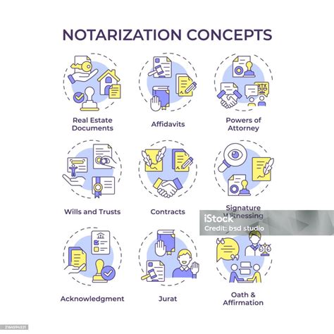 Notarization Multi Color Concept Icons Stock Illustration Download Image Now Abstract