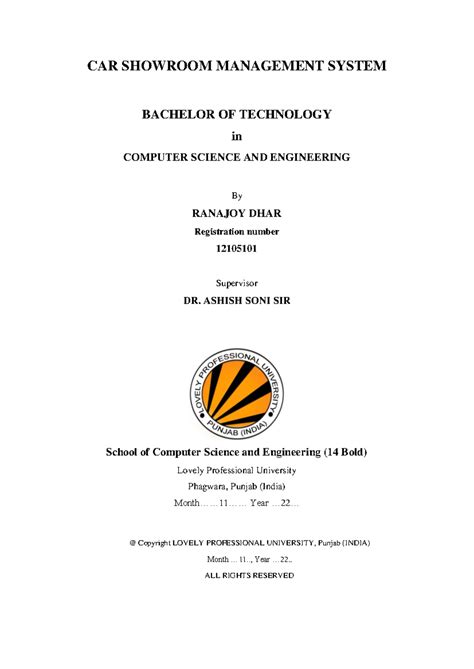 Car Showroom Management System Car Showroom Management System Bachelor Of Technology