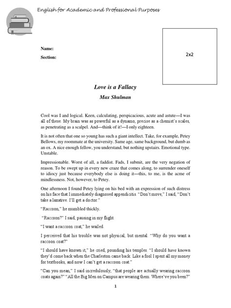 Eapp Love Is A Fallacy Pdf Fallacy Argument