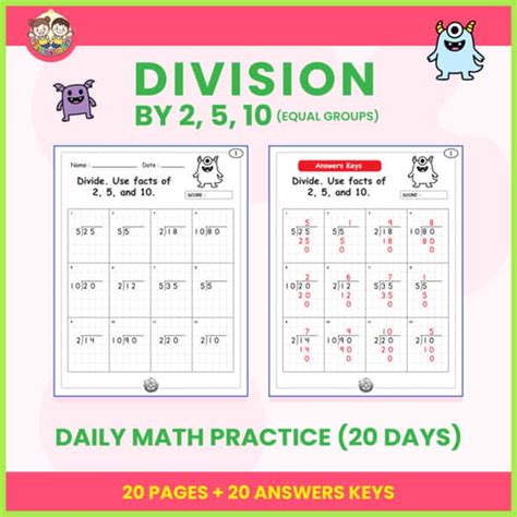 G2 Math Practice Pack Division By 2 5 10 Equal Groups Drill