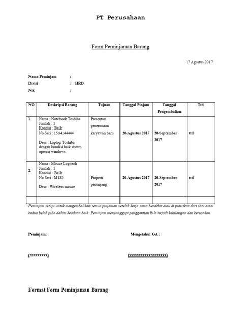 Contoh Form Peminjaman Barang Inventaris Kantor 02 Pdf