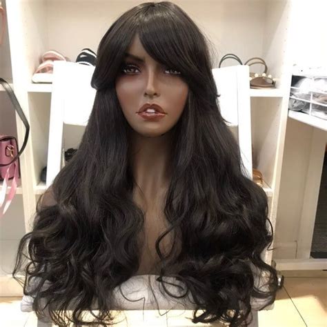 Human Hair Blend Black Wig With Bang On Mercari Human Hair Wigs With