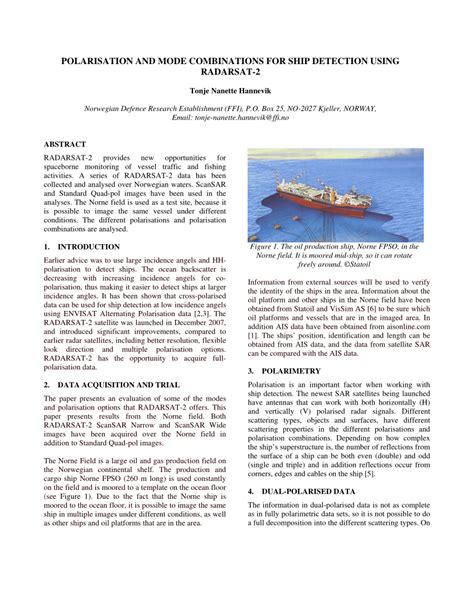 Pdf Polarisation And Mode Combinations For Ship Detection Using Radarsat 2