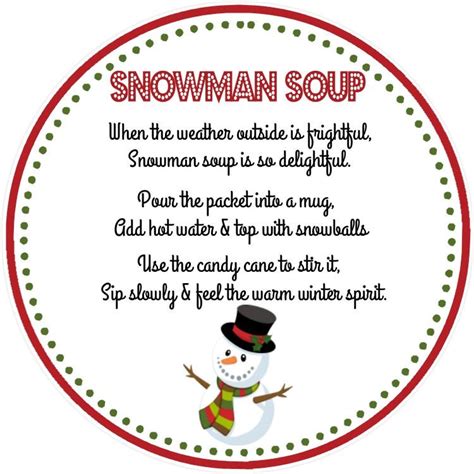 Snowman Soup Favor Tag Script Font Printable File Instant Download