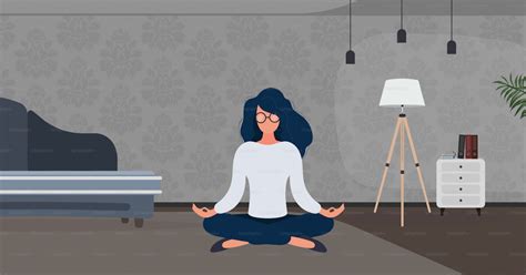 안경을 쓴 소녀는 사무실에서 명상을 한다 휴식 명상 요가 및 직장에서의 휴식의 개념 벡터 사진 Unsplash의 그림 이미지