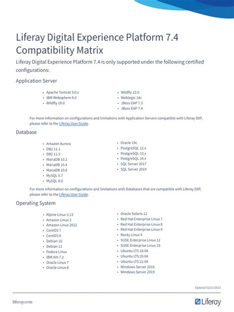Liferay Dxp 7 4 Compatibility Matrix Pdf Cloud Computing Linux
