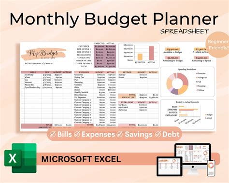 Aesthetic Monthly Budget Excel Spreadsheet For Beginners Financial