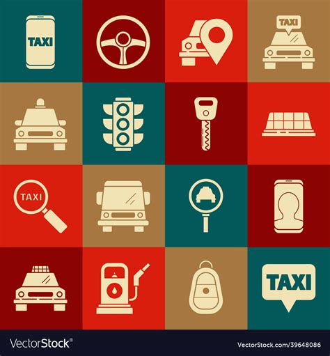 set map pointer with taxi taxi call telephone vector image