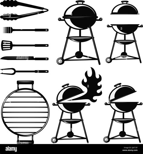 Set Of Bbq Grill Icons And Design Elements In Vintage Monochrome Style