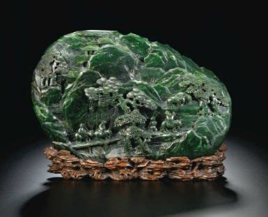 Important Rocher En Jade Vert Pinard Chine Dynastie Qing Poque