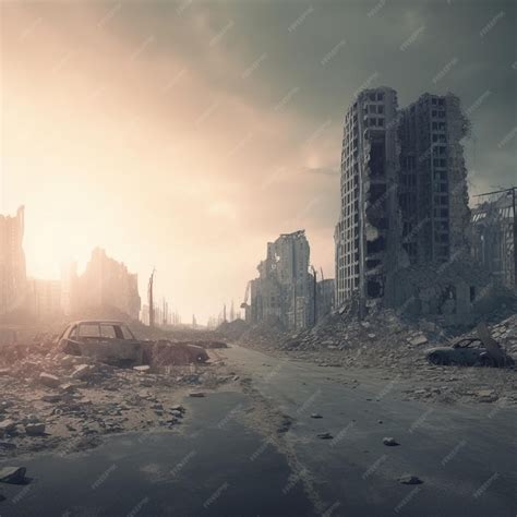 Постапокалиптический разрушенный заброшенный город разрушенные здания разрушенные дороги