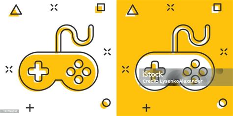 만화 스타일의 조이스틱 사인 아이콘 흰색 고립 된 배경에 게임 패드 벡터 만화 그림 게이밍 콘솔 컨트롤러 비즈니스 컨셉 스플래시