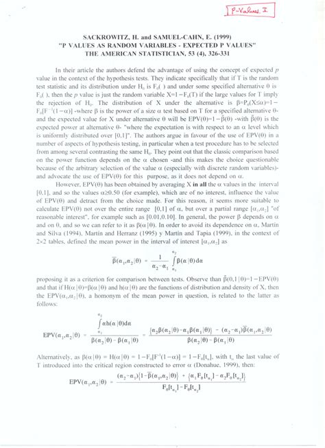 PDF P Values As Random Variables Expected P Values Letter To The