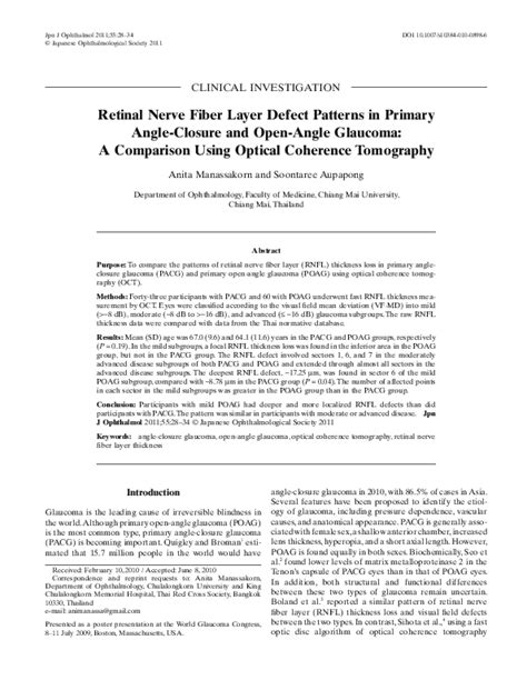 Pdf Retinal Nerve Fiber Layer Defect Patterns In Primary Angle