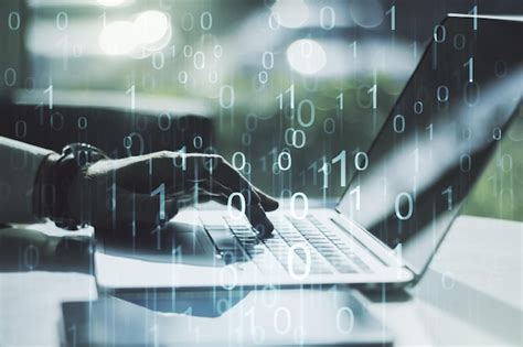 Premium Photo Creative Concept Of Binary Code Illustration And Hands Typing On Laptop On