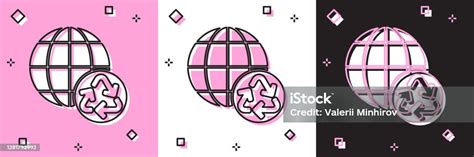 행성 지구와 분홍색과 흰색 검은 색 배경에 고립 된 재활용 아이콘을 설정합니다 환경 개념 벡터 0명에 대한 스톡 벡터 아트 및 기타 이미지 Istock