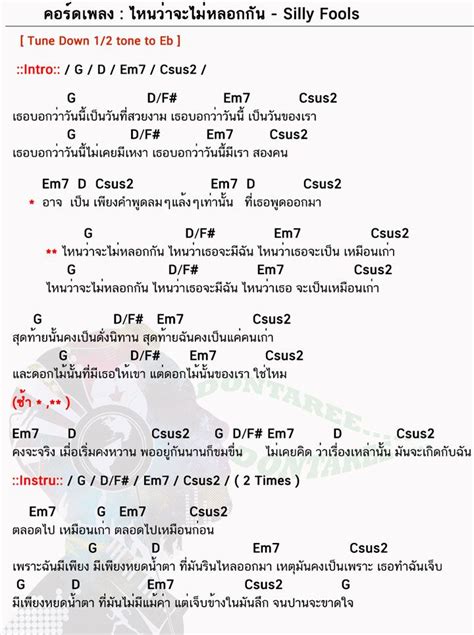 คอร์ดเพลง ไหนว่าจะไม่หลอกกัน Silly Fools ไหนว่าจะไม่หลอกกัน คอร์ดกีต้าร์ Guitar Chords