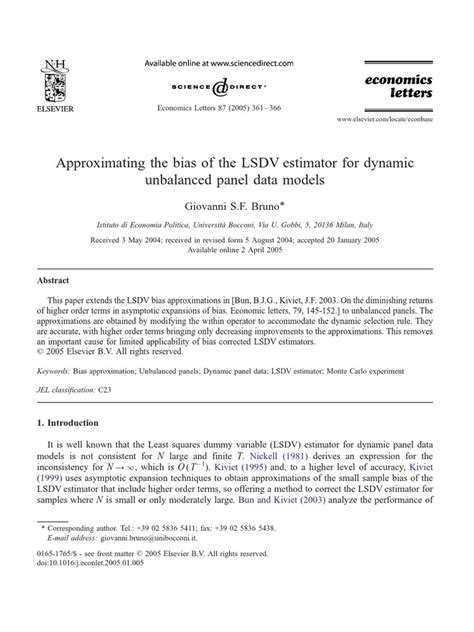 bruno 2005 approximating the bias of the lsdv estimator for dynamic