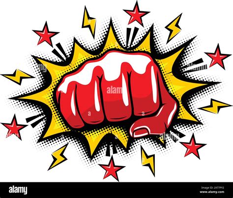 Explosive Blow Fist Strong Punch Drawn In Comic Style Fist Punching