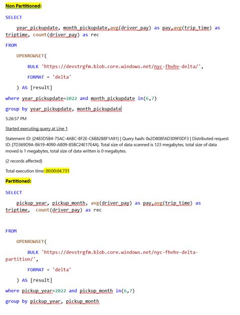Azure Synapse Optimizing Queries On Delta Lake Using Partitioning