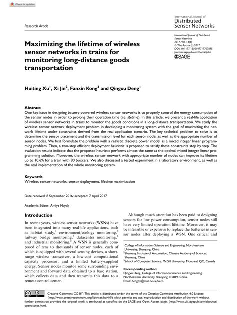 Pdf Maximizing The Lifetime Of Wireless Sensor Networks In Trains For