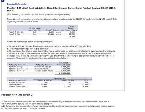 Solved Problem Algo Contrast Activity Based Costing Chegg