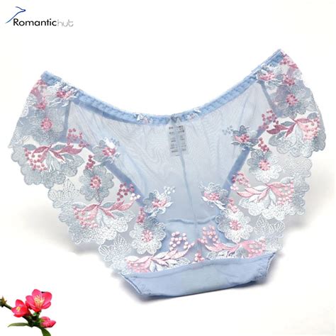 Floral Embroidery Retro Elegant Women Panties For Female Lace Mesh