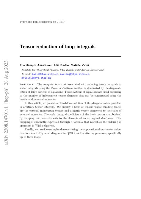 Pdf Tensor Reduction Of Loop Integrals