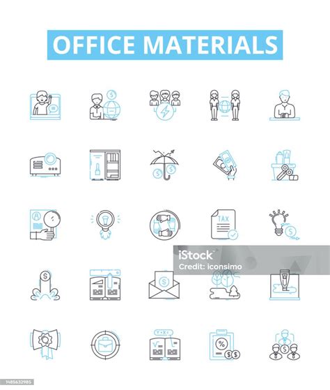 사무실 자료 벡터 라인 아이콘이 설정되었습니다 문구류 가구 용품 프린터 잉크 종이 책상 그림 개요 개념 기호 및 기호 가구에 대한 스톡 벡터 아트 및 기타 이미지 Istock