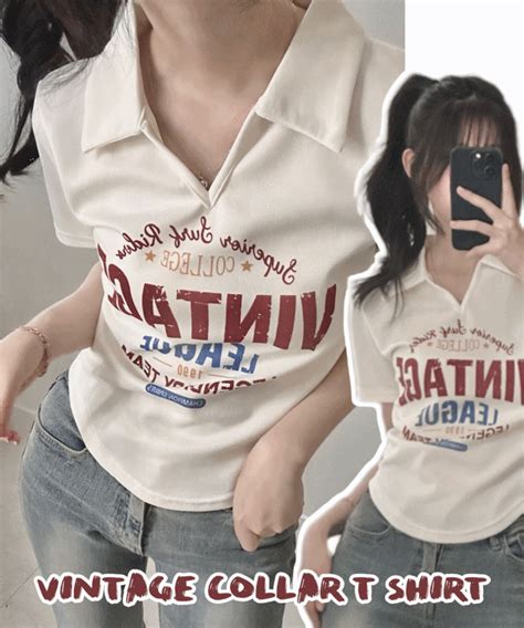 유니크힙🖤 허리는 얇게 골반 넓어보이는 ~카라 크롭 빈티지 밑단굴림 티셔츠 학생 대학생 데일리 데이트 캐주얼 캠퍼스 직장인 여행 수학여행 졸업 개강 방학 에이블리