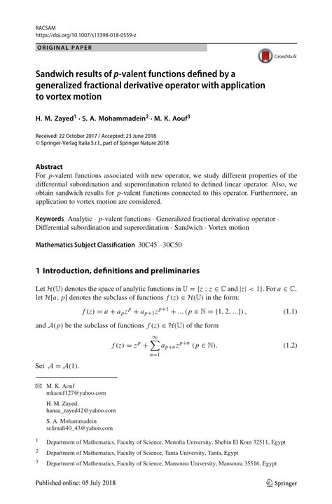 Pdf Sandwich Results Of P Valent Functions Defined By A Generalized Fractional Derivative