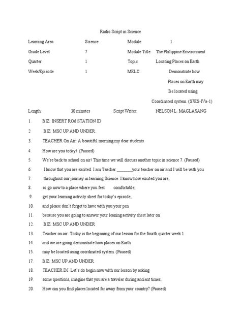 Radio Script In Science Nformat Final Pdf Applied And