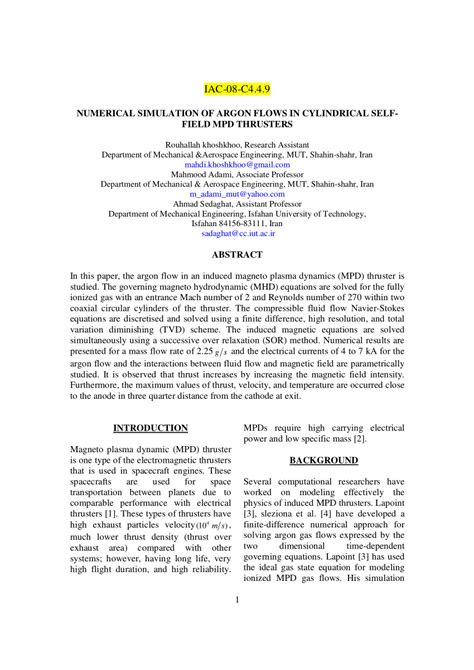 Pdf Numerical Simulation Of Argon Flows In Cylindrical Self Field