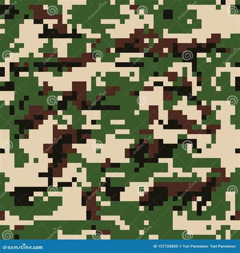 Digital Camo Seamless Camouflage Pattern Military Texture Green Brown Color Vector Fabric