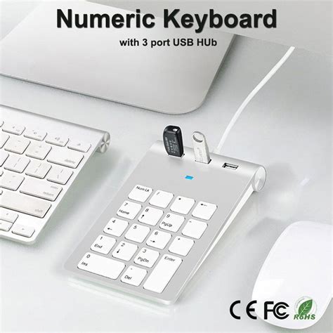USB Wired Numeric Keypad 18 Keys With 3 USB2 0 Port Hub Mini Keyboard For PC Laptop Mac Windows