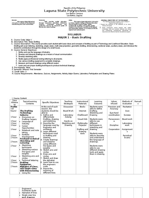 Drafting Syllabus Pdf Technical Drawing Geometry