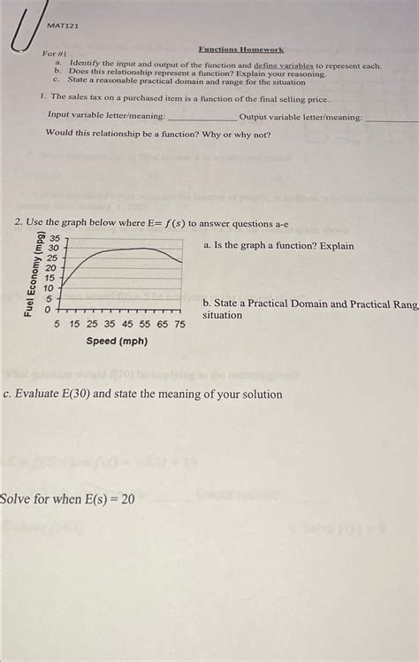 Solved Mat121nfor 1nfunctions Homeworkna Identify