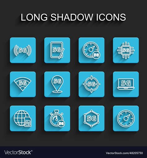 Set Line Globe 5g Sim Card Digital Speed Meter Vector Image