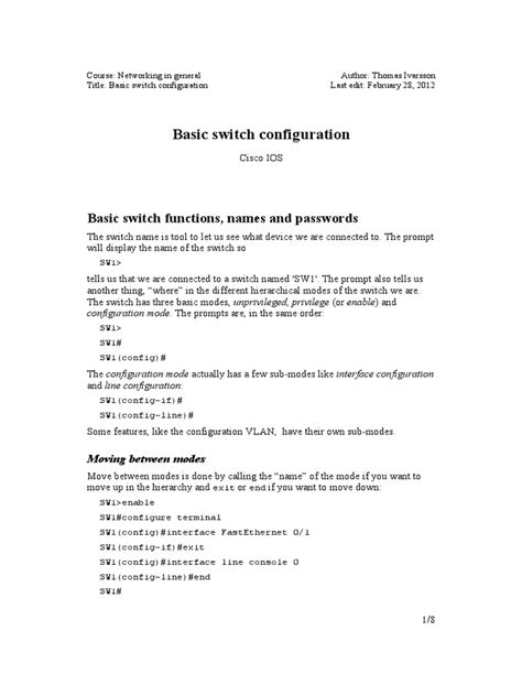Cisco Ios Basic Switch Configuration Pdf Pdf Telecommunications
