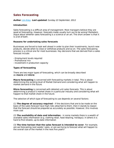 Sales Forecasting Lecture Notes 1 10 Sales Forecasting Author Jim